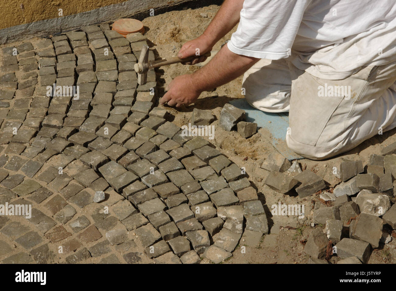 hand build stone plaster sledges street road gavel hammer workers ...