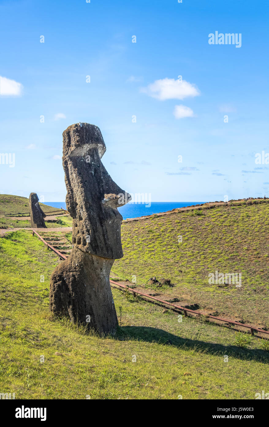 Moai Statues of Rano Raraku Volcano Quarry - Easter Island, Chile Stock ...