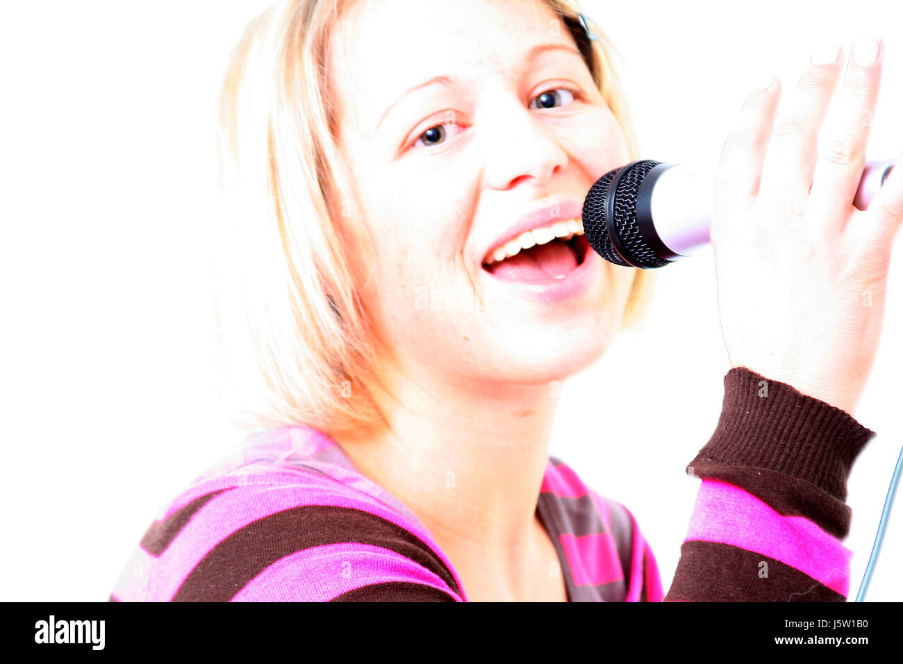 woman lady microphone moderate woman talk speaking speaks spoken speak ...