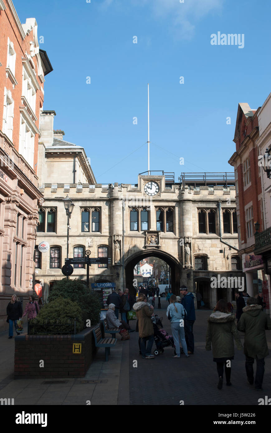 Stonebow Gate and Guildhall in High Street Lincoln Stock Photo - Alamy