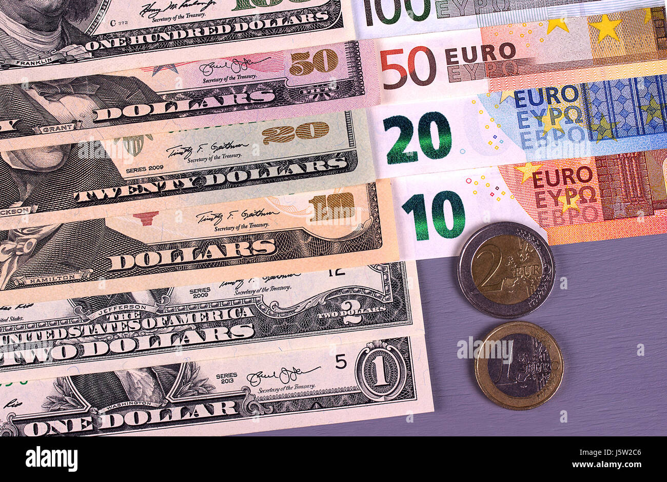 Money background american dollars and euro different denominations ...
