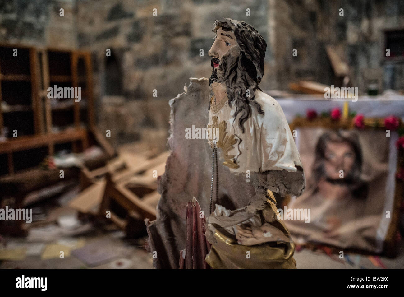 A destroyed ancient church in Qaraqosh (Hamdaniya) Iraq which was ...