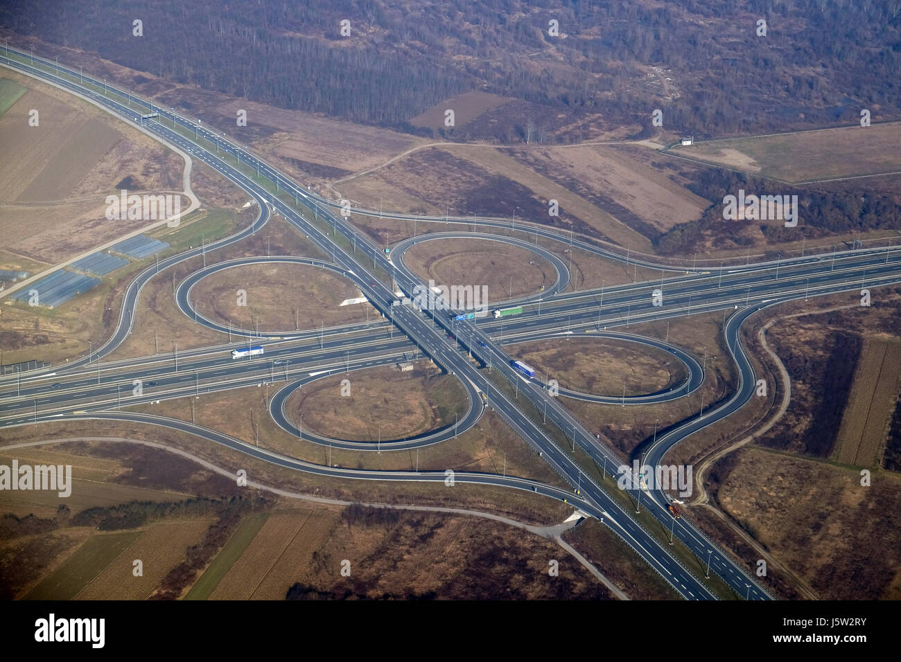 Aerial highway junction. Highway shape like number 8 and infinity sign ...