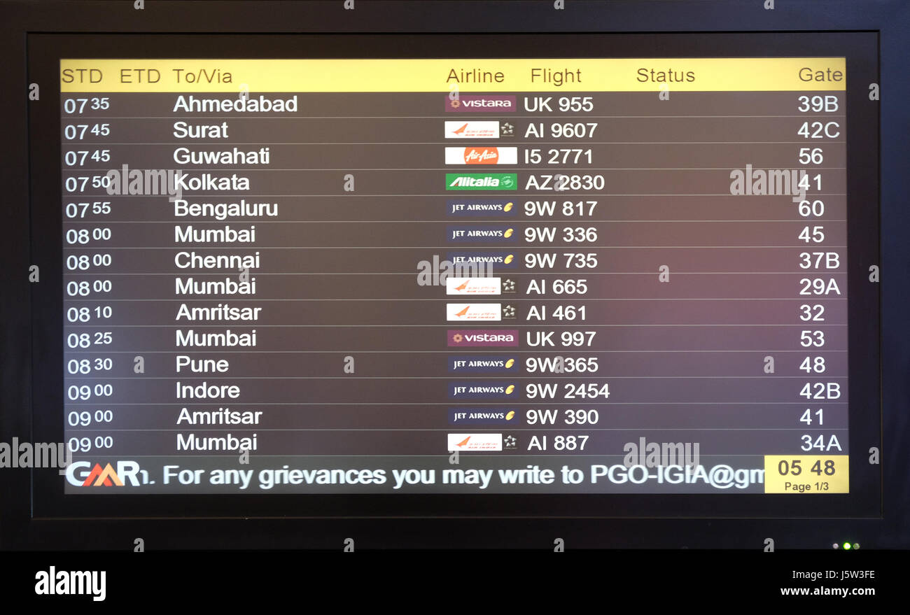 Flight Board At The Airport In Delhi Airport On February 07 2016 In flight-board-at-the-airport-in-delhi-airport-on-february-07-2016-in