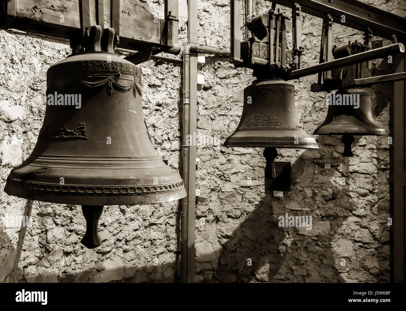 Old metal bells in the clock tower, Thun Stock Photo - Alamy