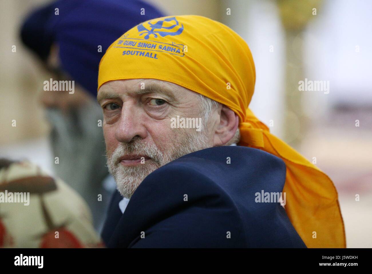 Labour leader Jeremy Corbyn joins worshippers at the Sri Guru Singh ...