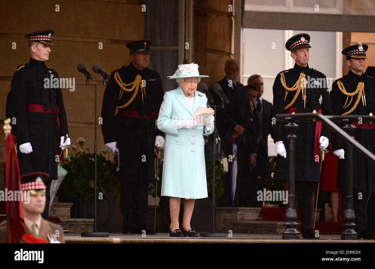 Queen Elizabeth II speaking during a ceremony to present new colours to ...