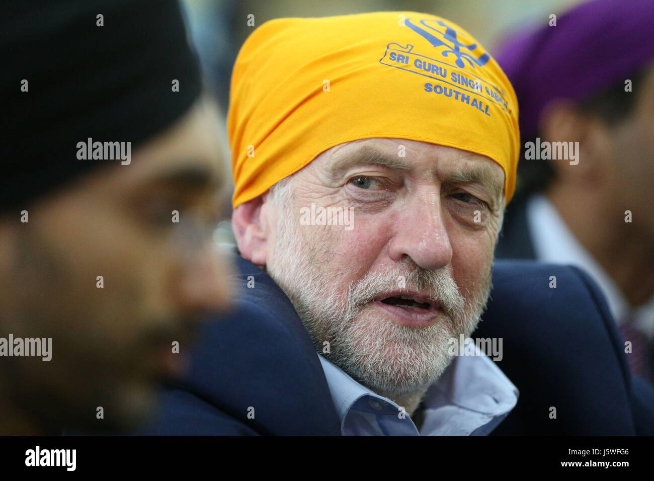 Labour leader Jeremy Corbyn joins worshippers at the Sri Guru Singh ...