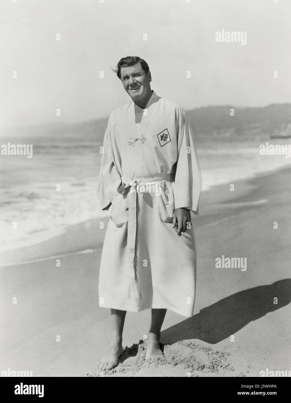 Actor George Bancroft, Portrait in Closed Robe at Beach, Santa Monica ...