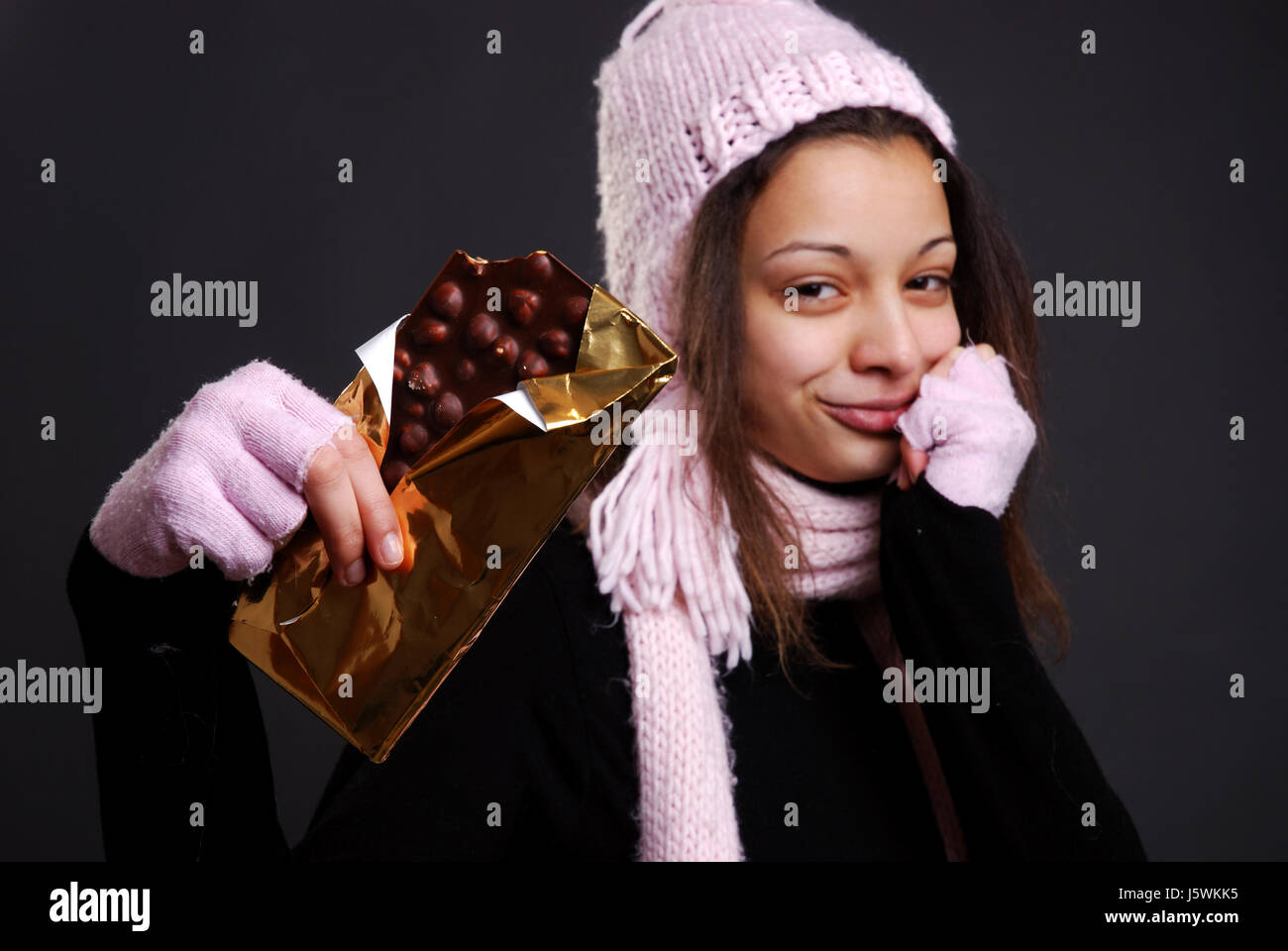 woman teenager chocolate bar dessert chocolate laugh laughs laughing ...