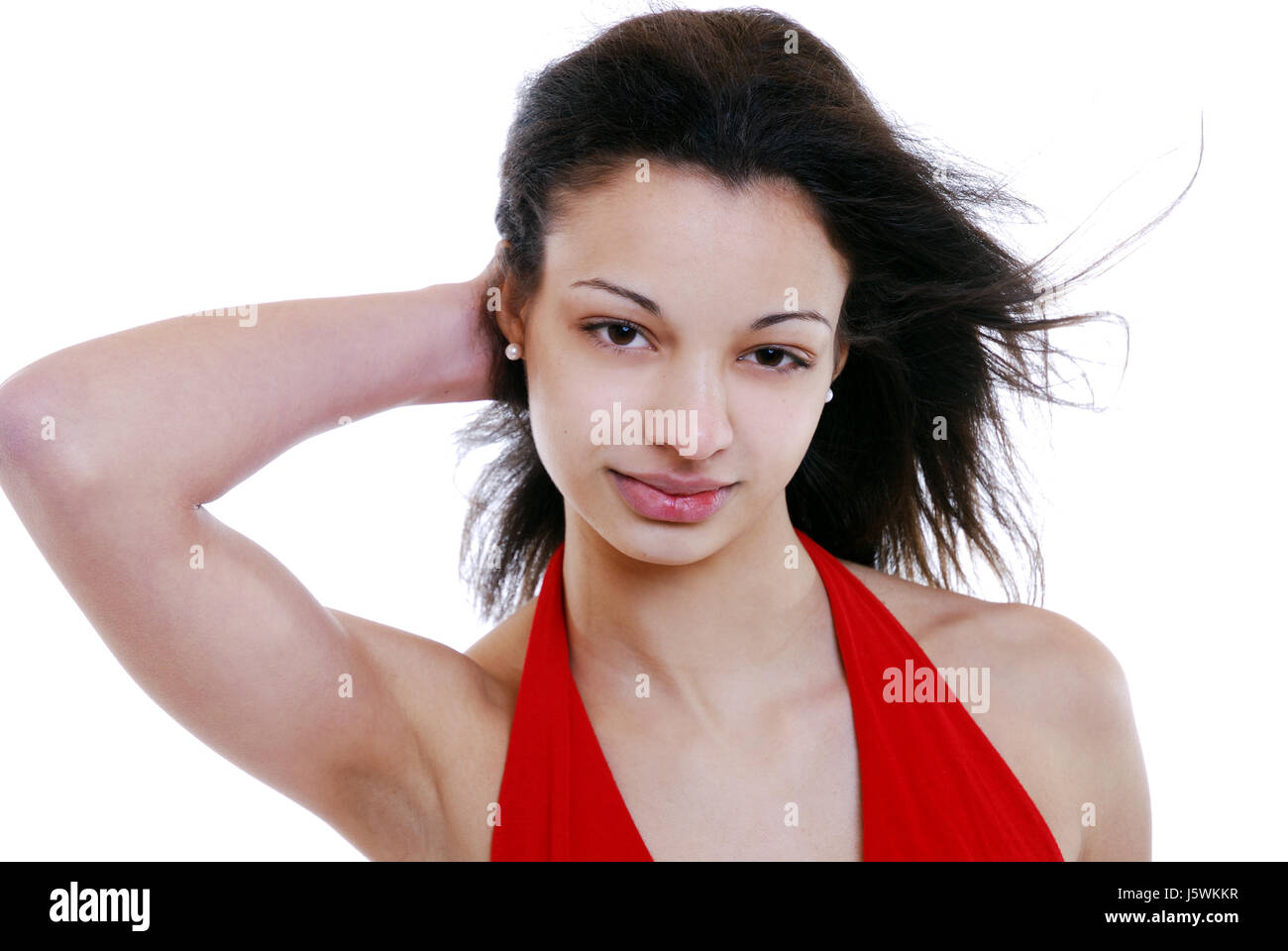 woman studio photography portrait windy young younger wind motion ...