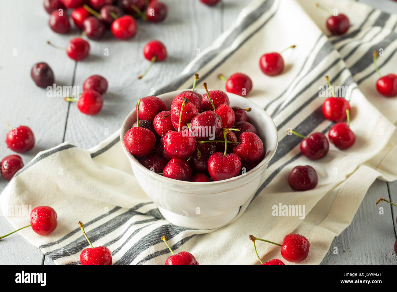 Raw Organic Red Sweet Cherries in a Bowl Stock Photo - Alamy