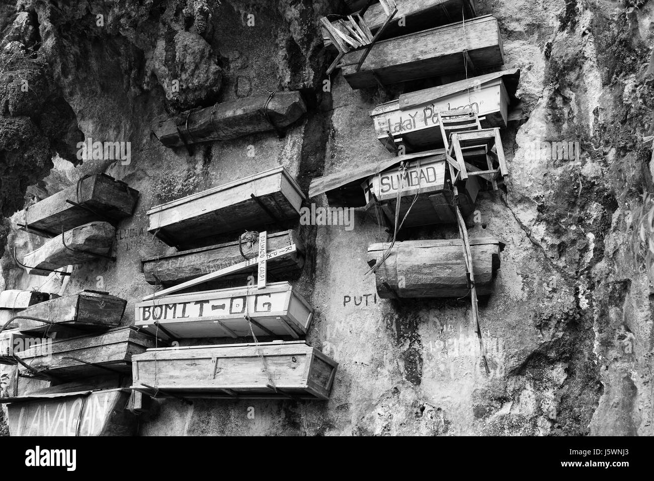 in philipphines the typical hanging cemetery in the mountain cliff ...