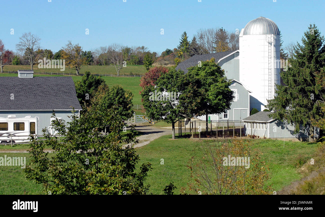 barn season silo scene location site showing fall blue tree trees barn ...