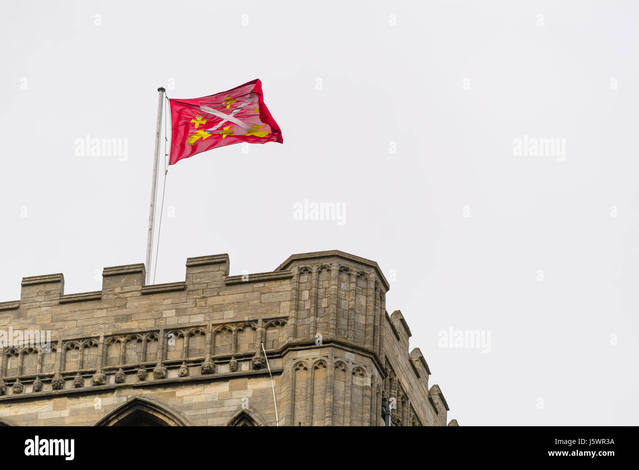 Flag above the eastern end of the medieval christian cathedral at ...