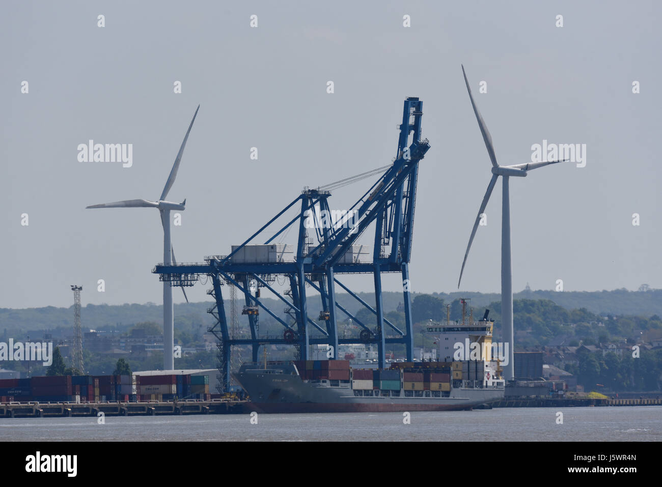 Tilbury Docks, on the River Thames in Essex, with cranes, container ...