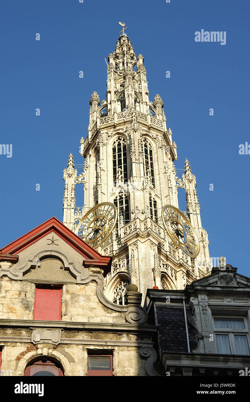 city town culture sights belgium storefronts destination antwerp church ...