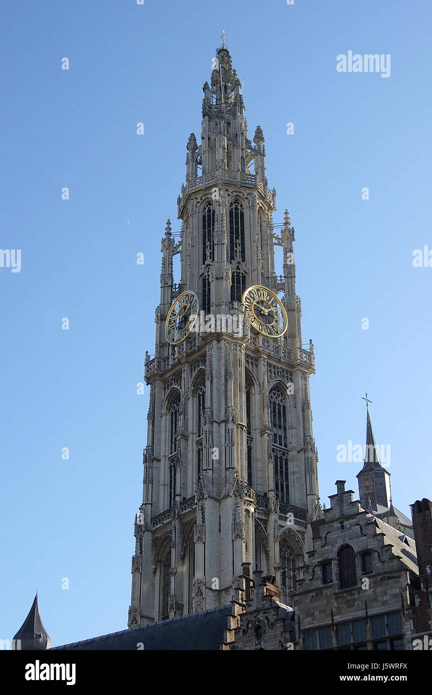 city town culture sights belgium storefronts destination antwerp church ...