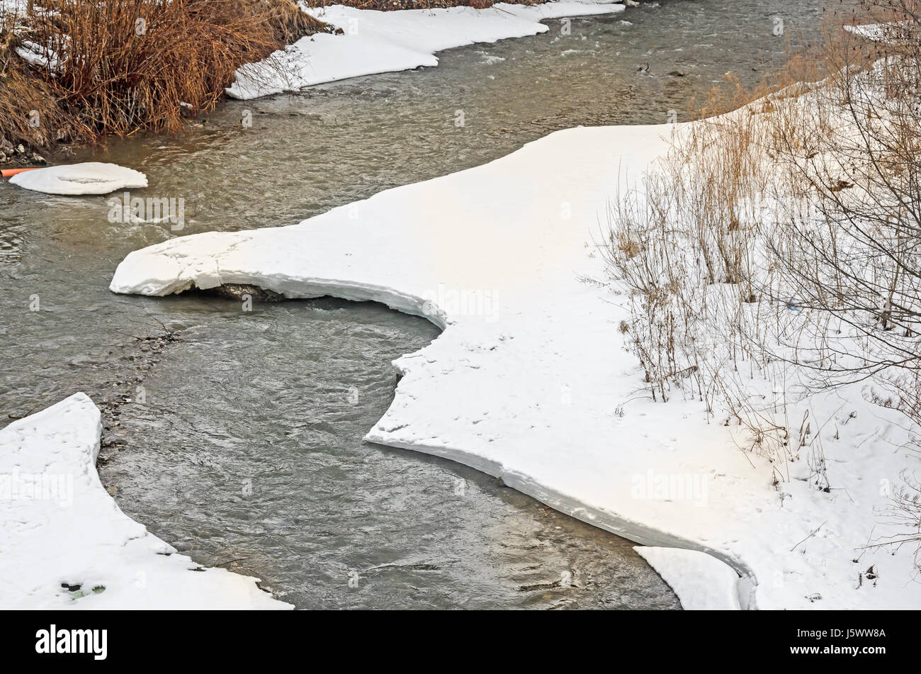 River mountain in winter time with ice and snow Stock Photo - Alamy