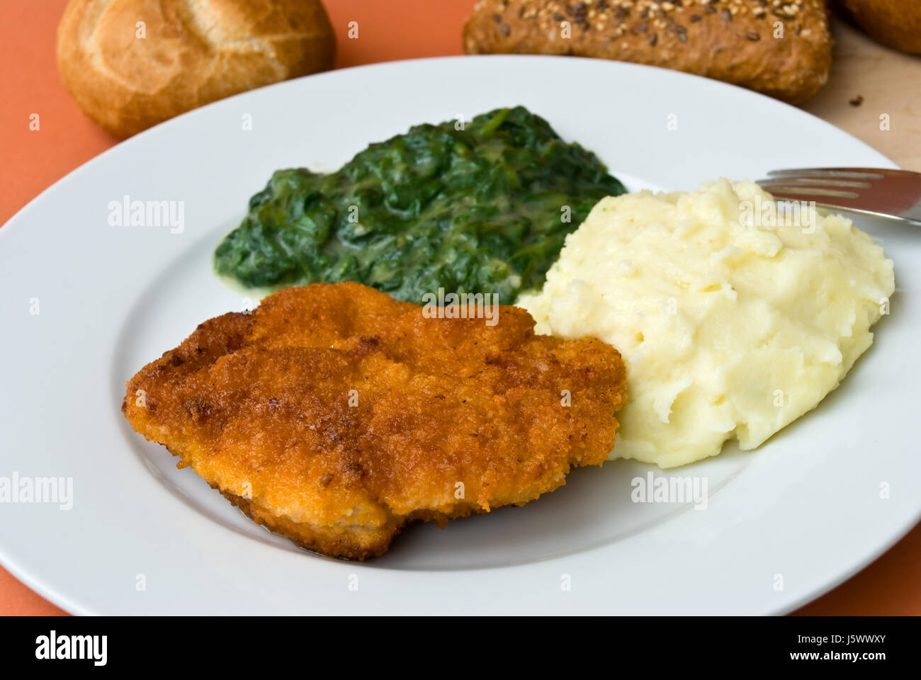 vegetable schnitzel spinach breaded pig meat restaurant green poppy ...