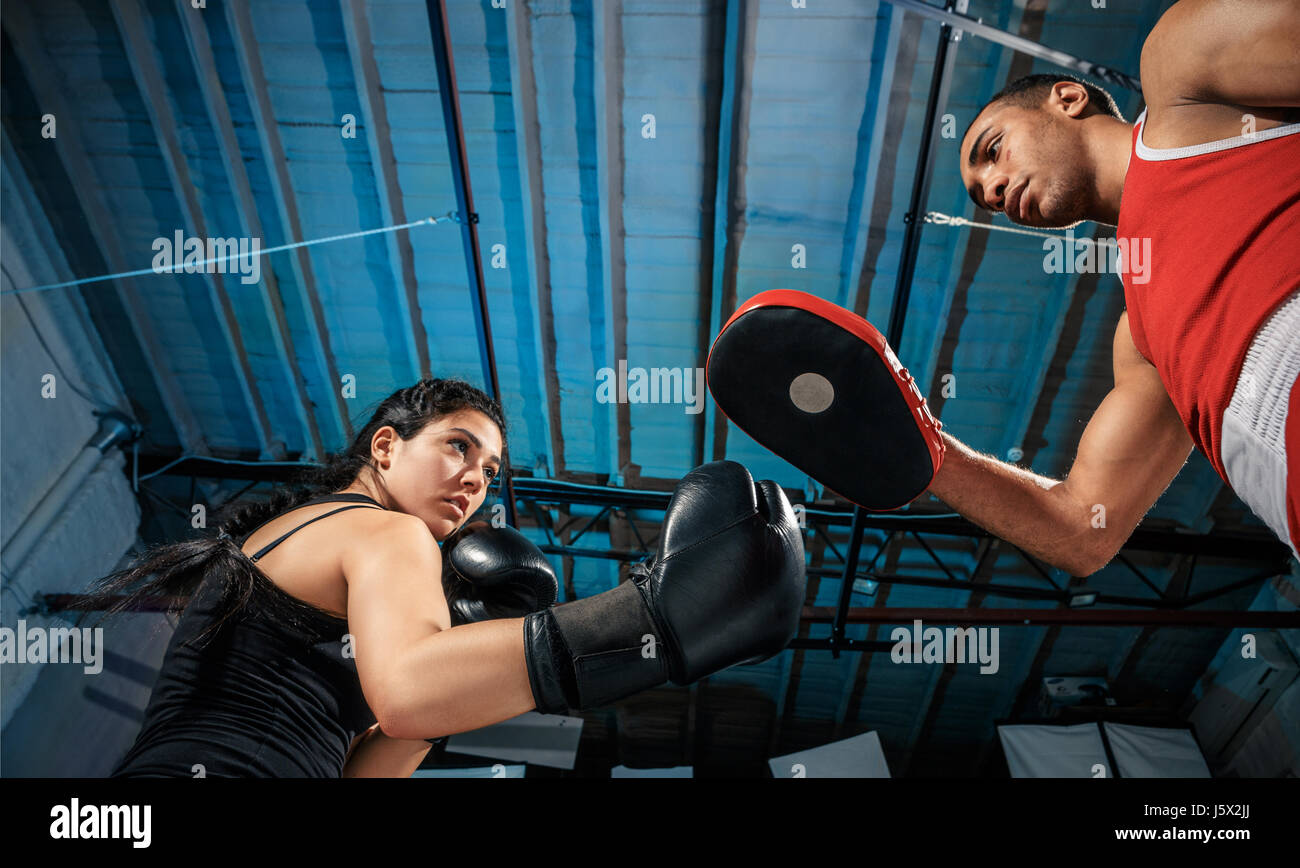 The female boxer and afro american male boxer Stock Photo - Alamy