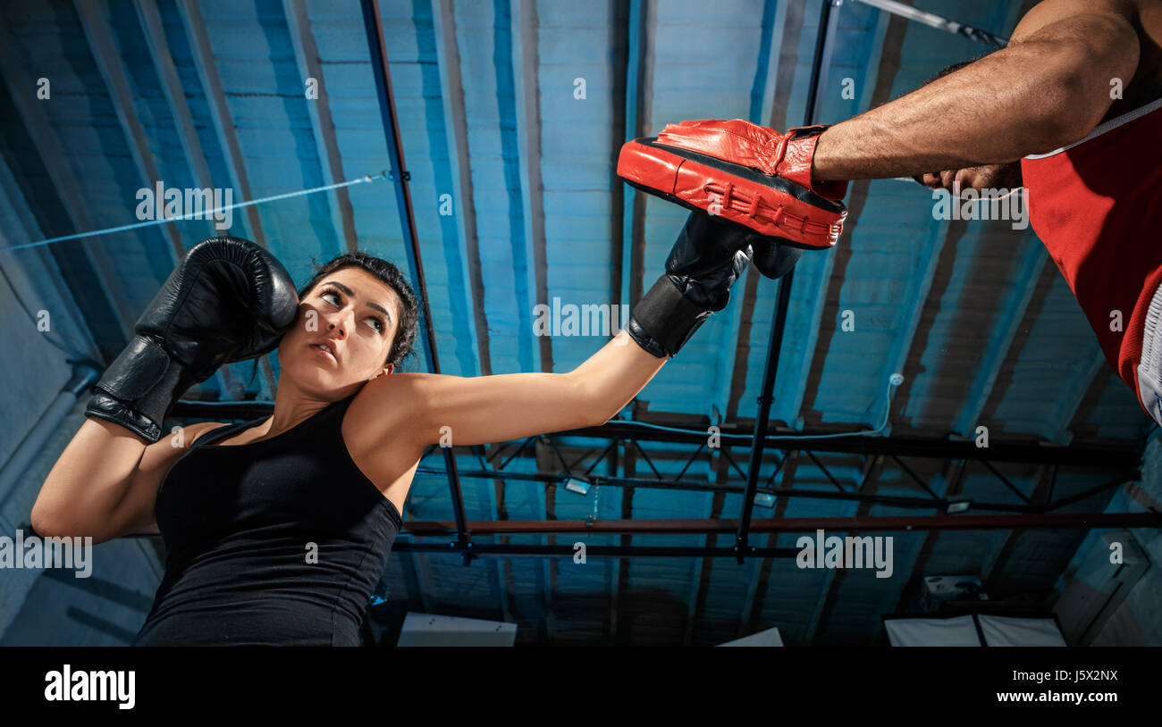 The female boxer and afro american male boxer Stock Photo - Alamy