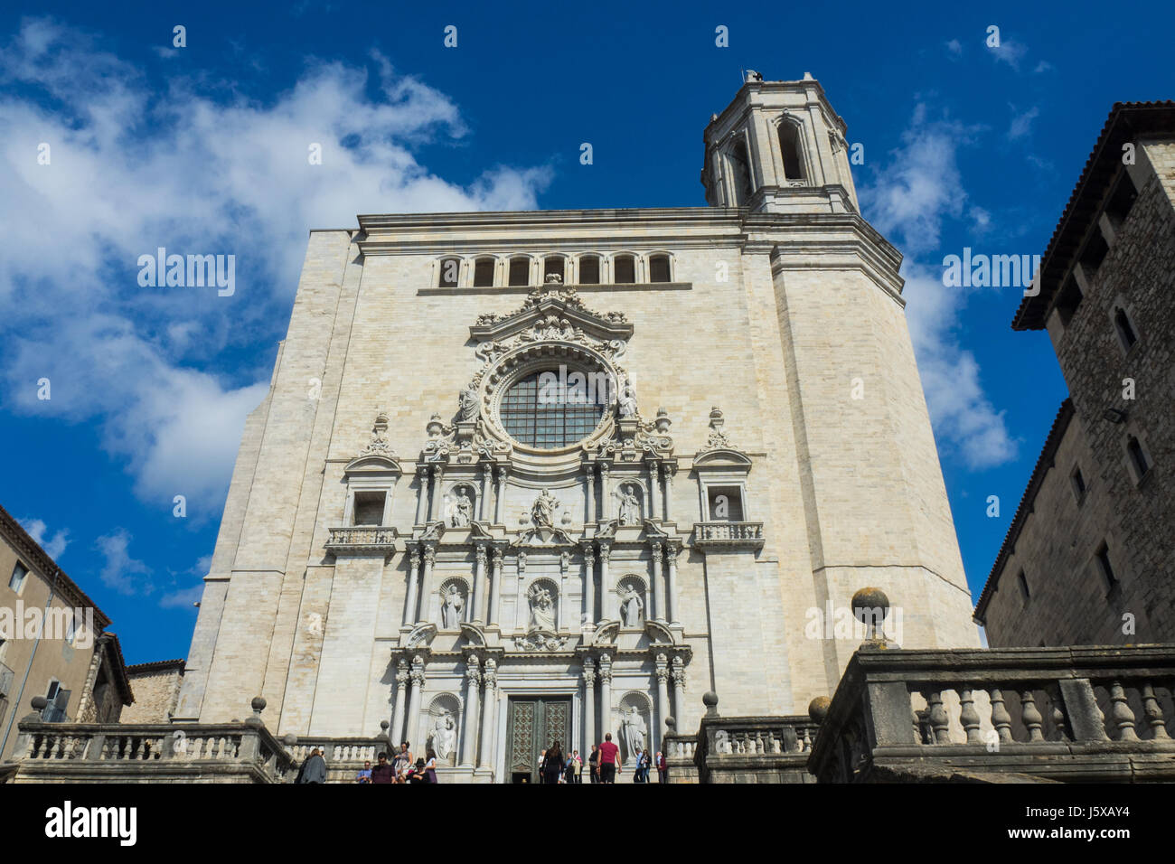 Facade of the Cathedral of Saint Mary of Girona, or Girona Cathedral ...