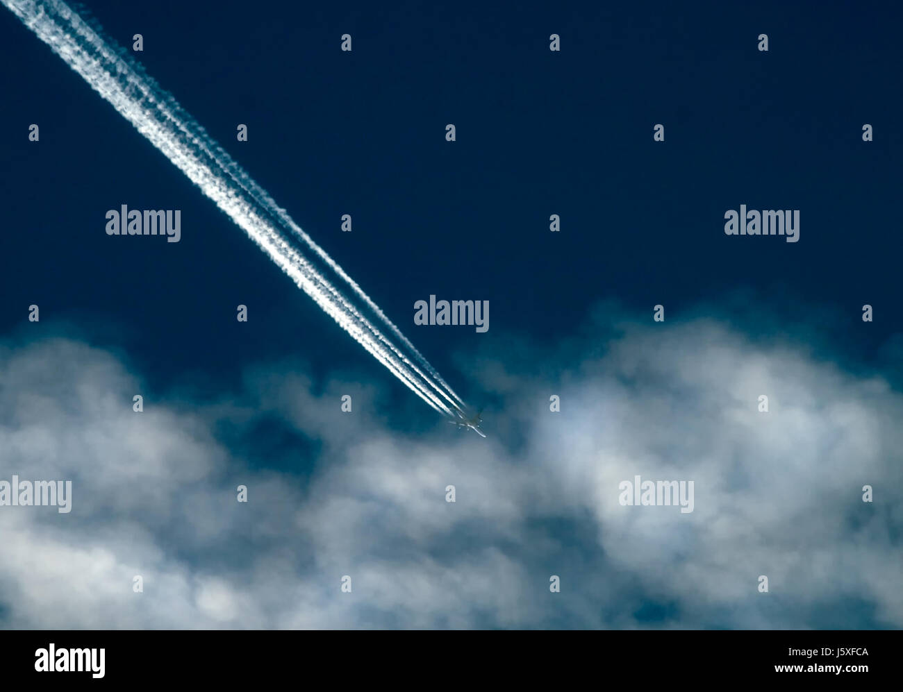 blue contrail firmament sky aircraft aeroplane plane airplane clouds ...