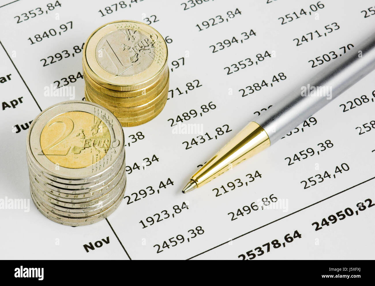 pen,coins and table Stock Photo - Alamy