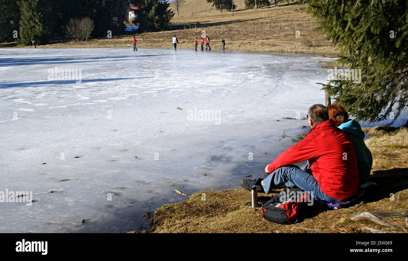 winter cold frost frozen fresh water pond water couple pair salt water ...