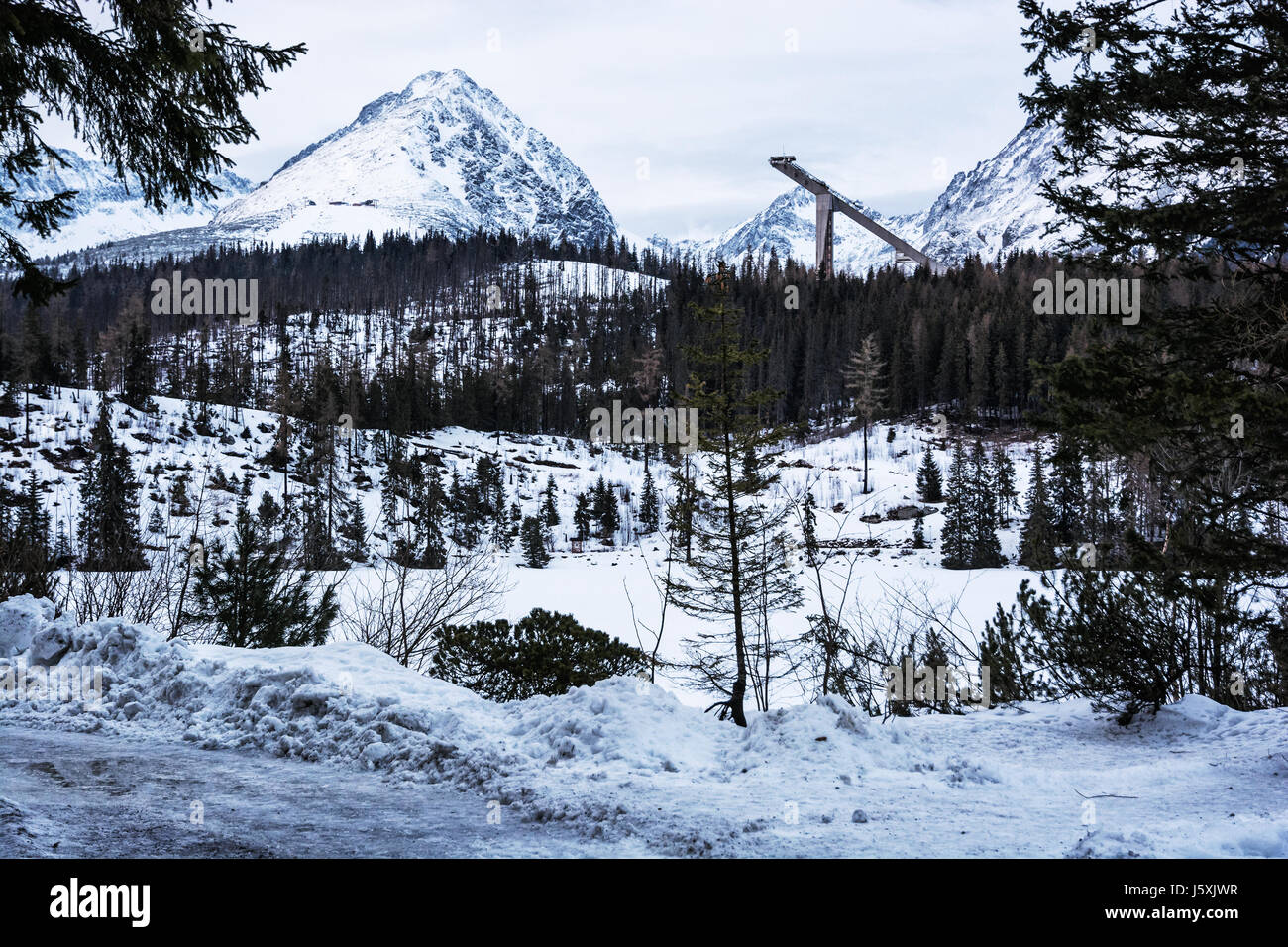 Solisko peak with springboard for ski jumping, Strbske pleso, Slovak ...