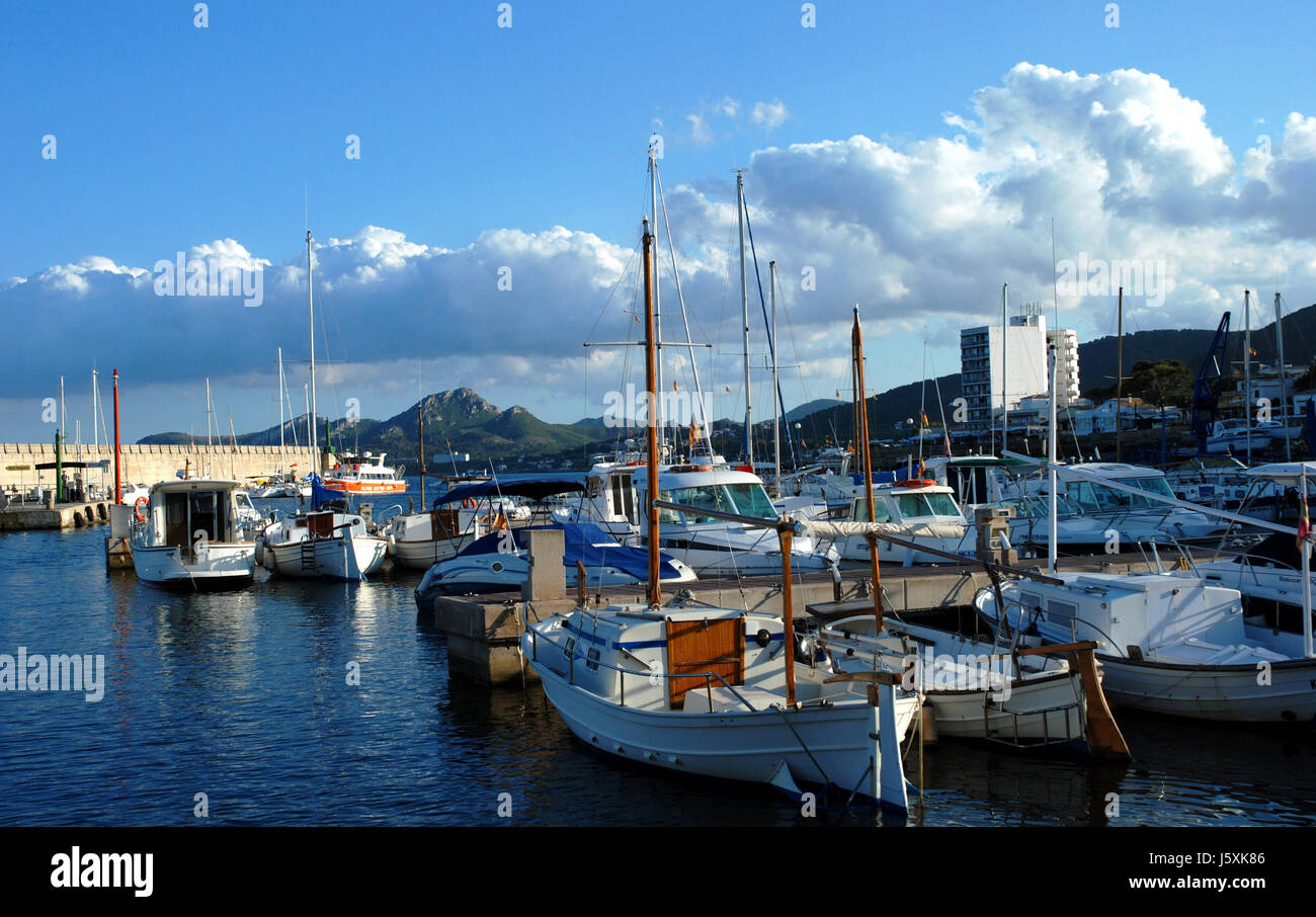 harbor wall harbours balearic islands dock rowing boat sailing boat ...