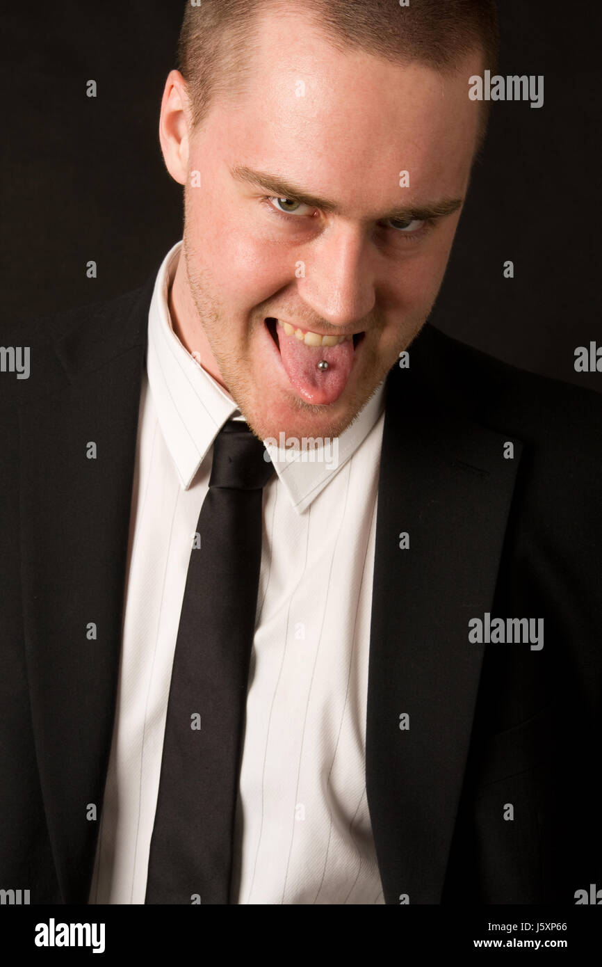 business man businessman piercing suit man tongue laugh laughs laughing ...