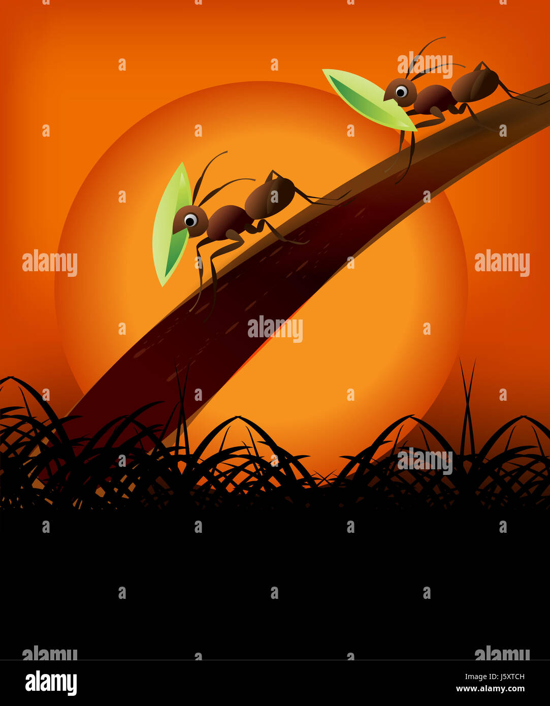 job duty branch ants teamwork work labor work job sunset black swarthy ...