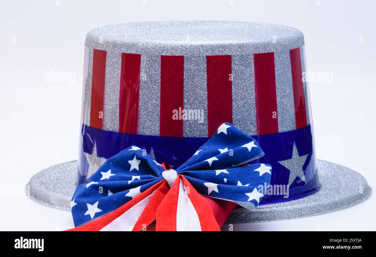 USA patriotic ribbon in front of flag top hat Stock Photo - Alamy