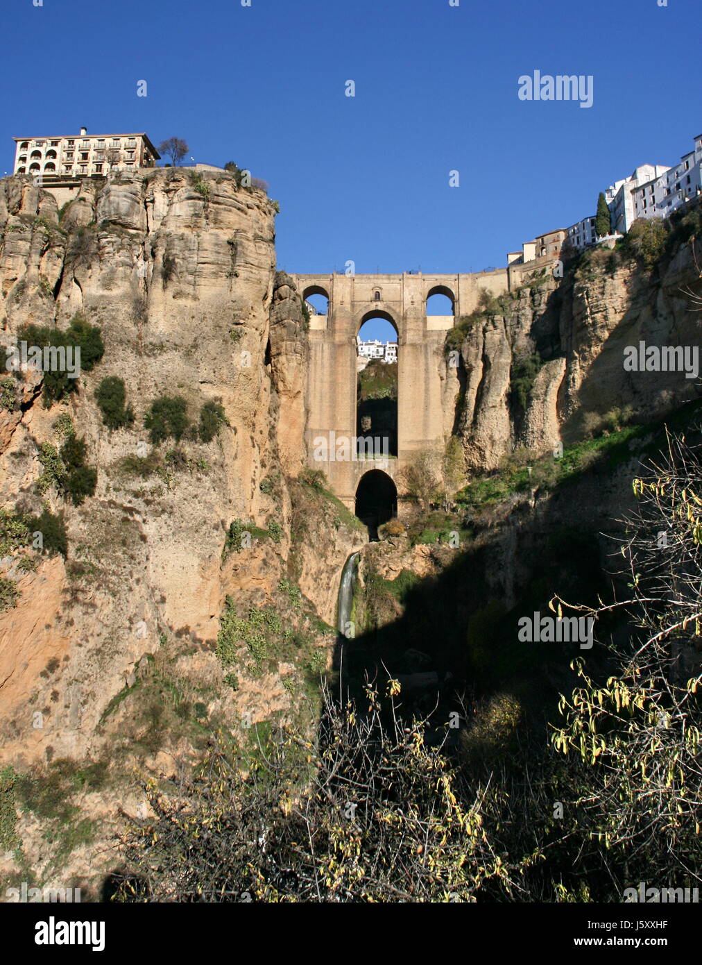 city town bridge spain ravine andalusia small town blue house building ...