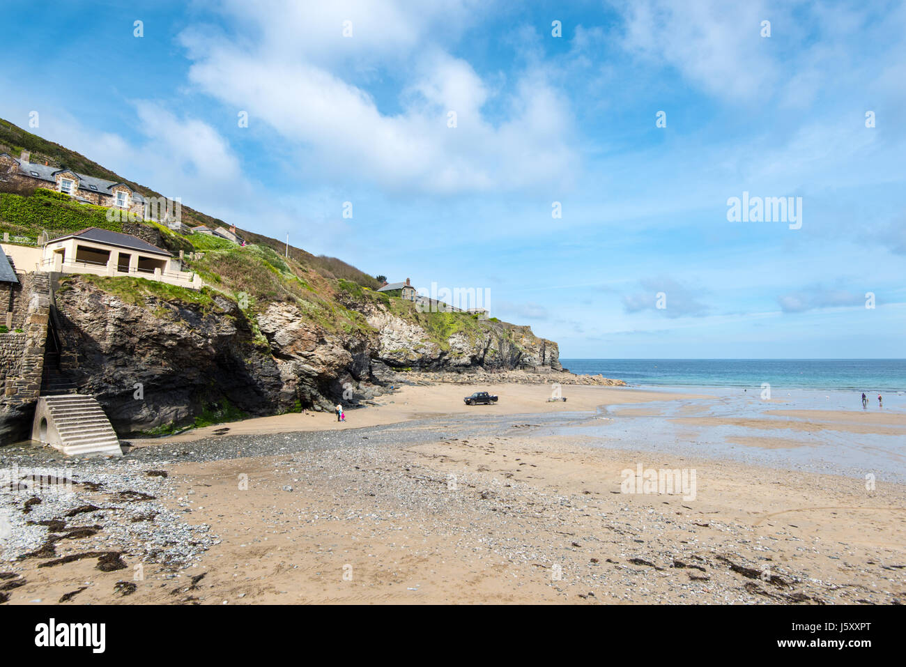 ST AGNES, CORNWALL, UK - 24APR2017: Trevaunance Cove, is the main beach ...