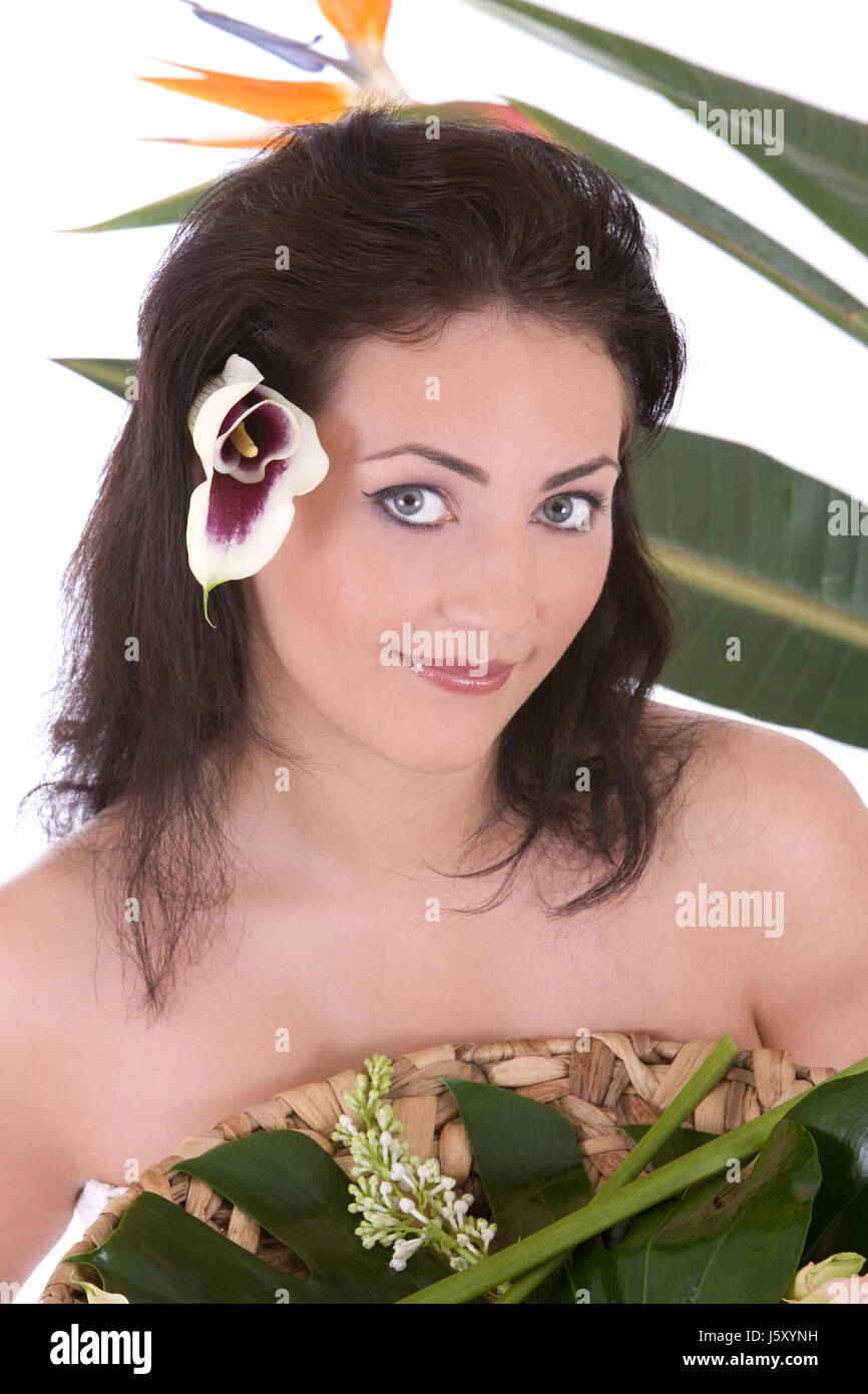 woman flower plant relaxed wellness happiness beauty woman laugh laughs ...