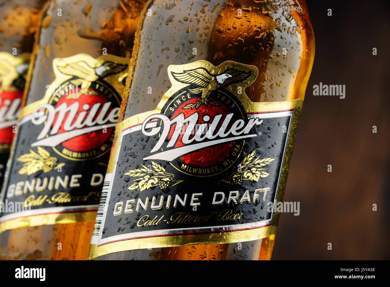 POZNAN, POLAND - MARCH 18, 2016: Miller Genuine Draft is the original ...