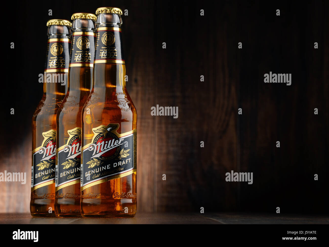 POZNAN, POLAND - MARCH 18, 2016: Miller Genuine Draft is the original ...