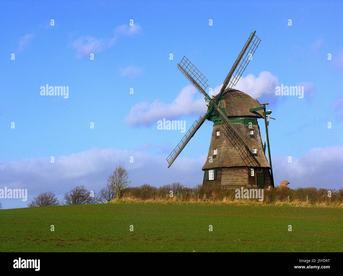 field acre wind force windmill wind energy mill green field evening ...