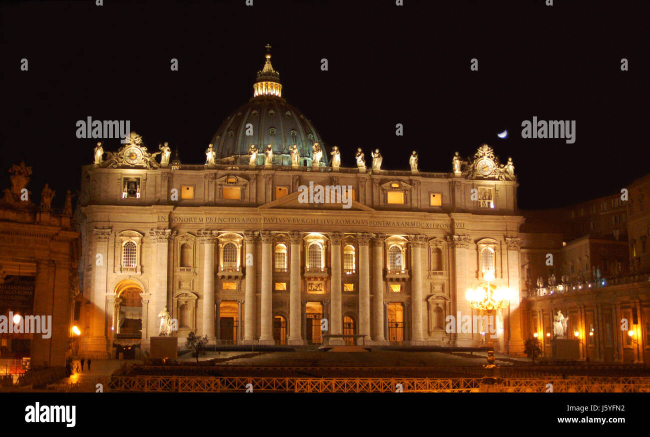 night photograph lighted Rome roma capital vatican italy church temple ...