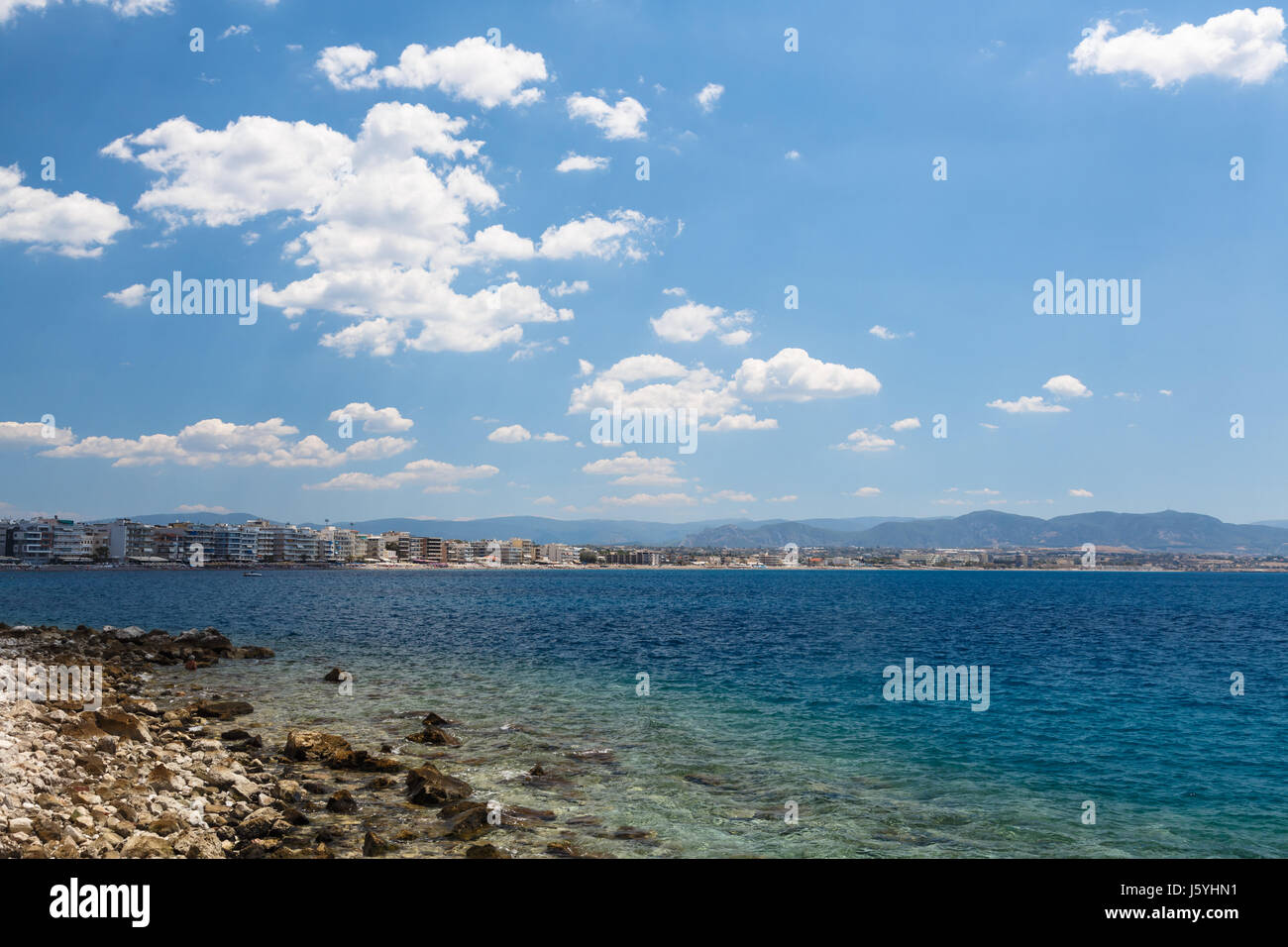 Loutraki City view from Aegean sea in Greece Stock Photo - Alamy
