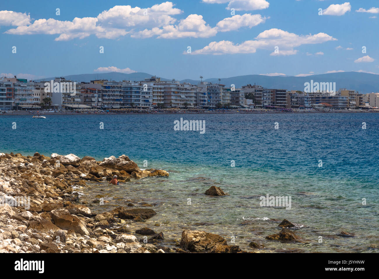 Loutraki City view from Aegean sea in Greece Stock Photo - Alamy
