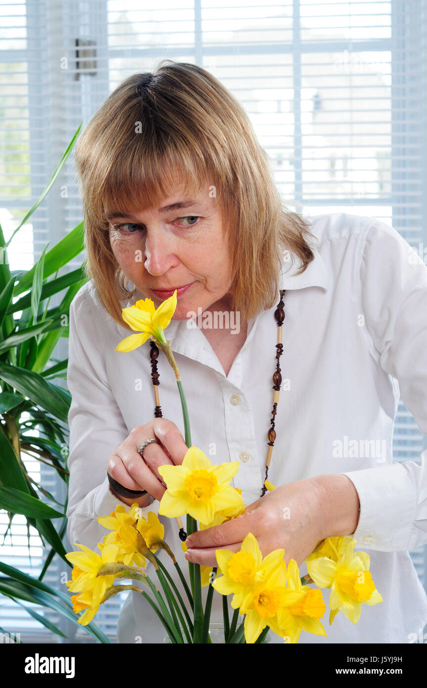 woman flower flowers plant daffodils baby-boomer baby boomer home woman ...