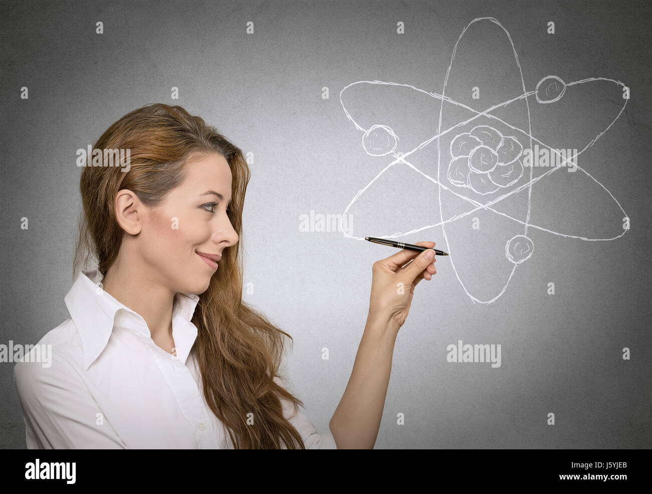 learning physics science. portrait attractive woman, teacher explaining ...