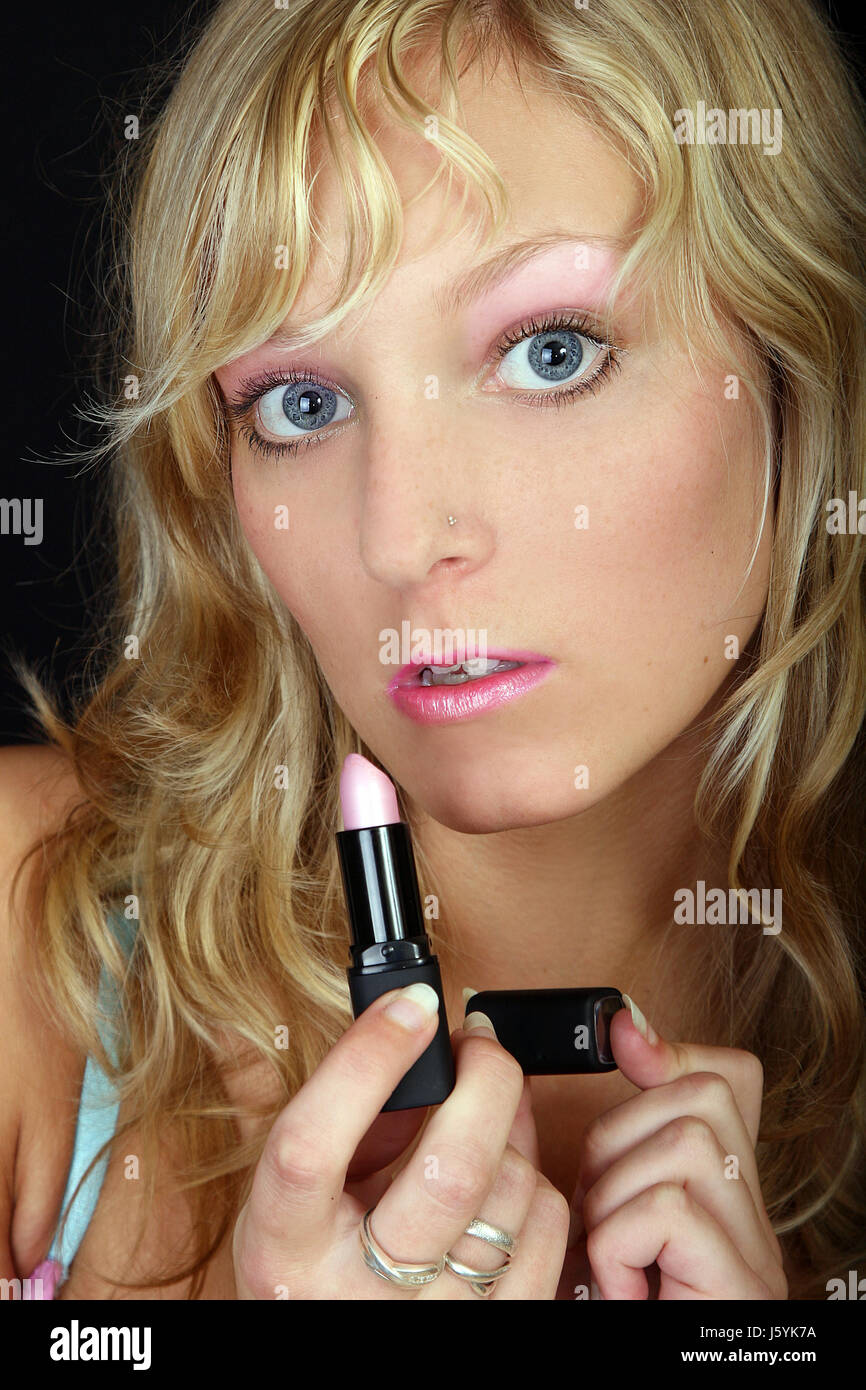 rouged young woman with lipstick Stock Photo - Alamy