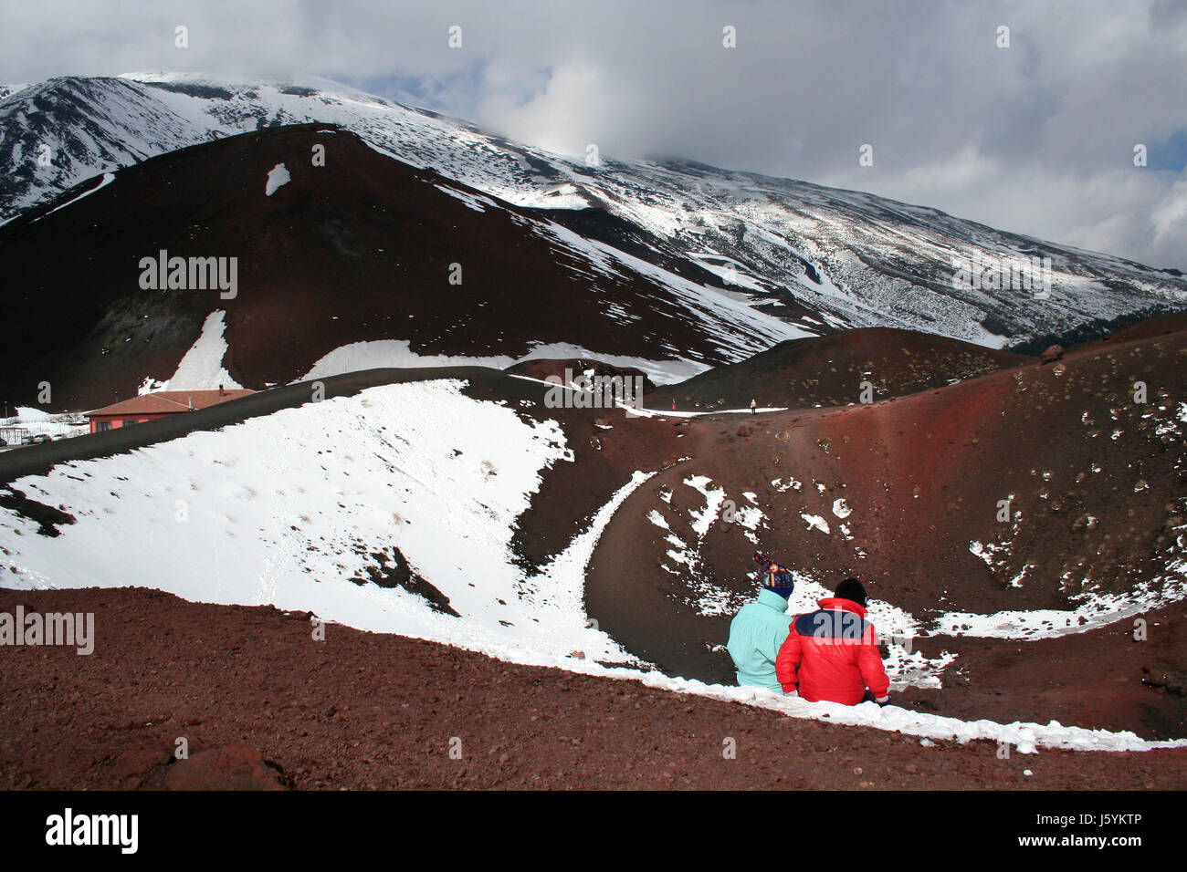 winter crater sicily snow mountain vulcan volcano child children kids ...