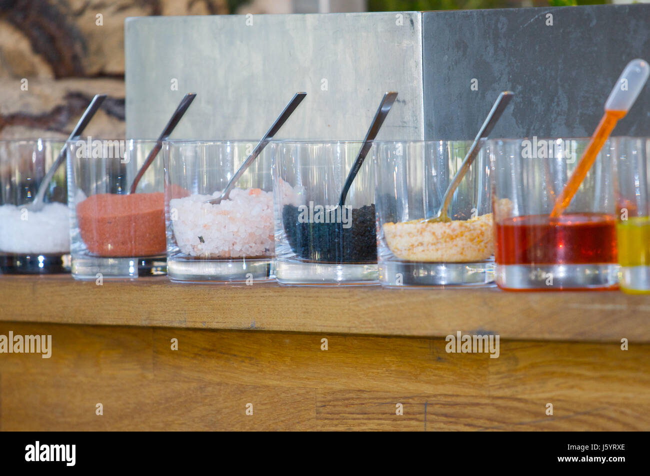 salt oil buffet Stock Photo - Alamy