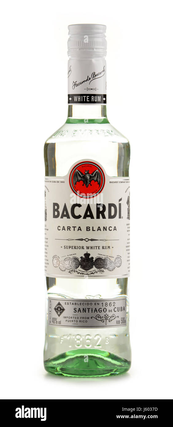POZNAN, POLAND - JUNE 23, 2016: Bacardi white rum is a product of ...